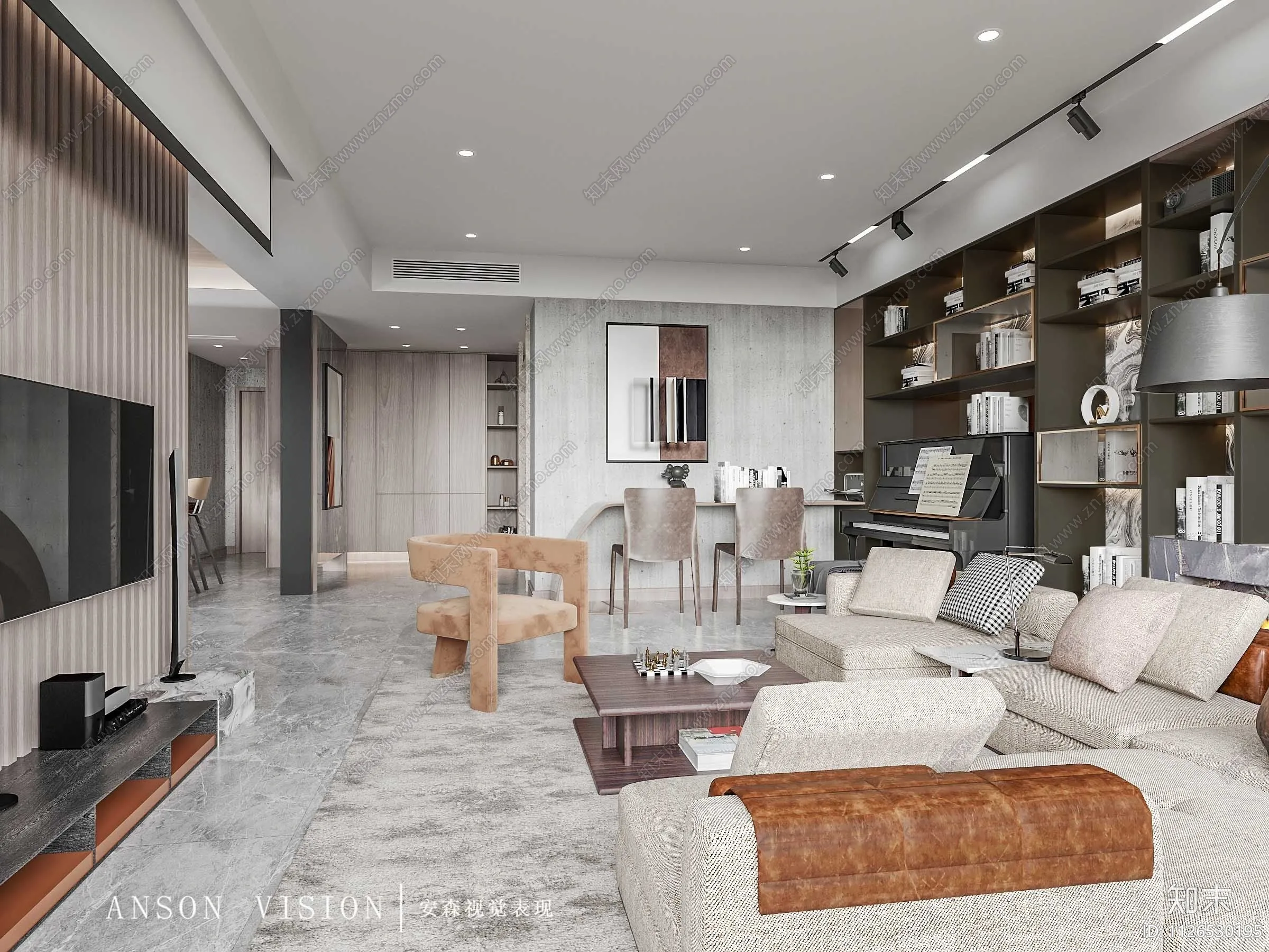 现代大平层设计 效果图欣赏_【知末效果图】